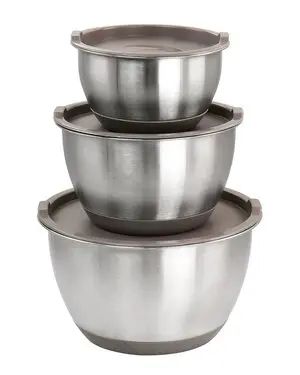 MARTHA STEWART Martha Stewart 3Pc Stainless Steel Mixing Bowl Set With Lids - Taupe