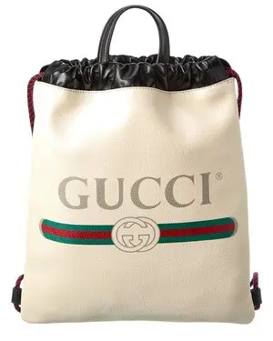 Gucci Gucci Drawstring Leather Backpack - White