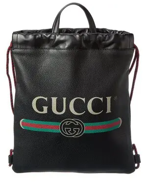 Gucci Gucci Drawstring Leather Backpack - Black