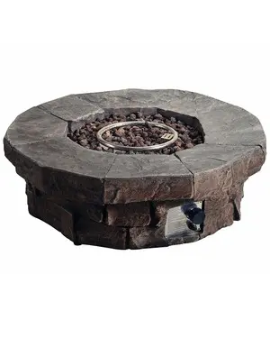 PEAKTOP Peaktop Outdoor Round Stone Look Propane Gas Fire Pit - Brown