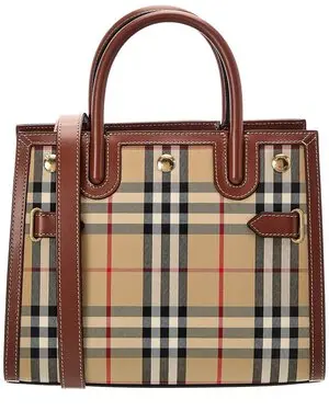 Burberry Burberry Mini Vintage Check & Leather Shoulder Bag - Beige
