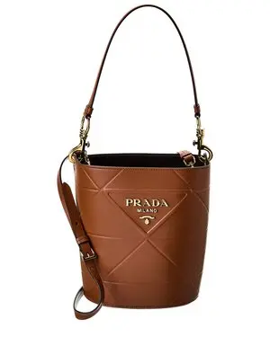 Prada Prada Logo Leather Bucket Bag - Brown