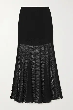 Chloé Paneled Wool-blend And Pointelle-knit Linen-blend Maxi Skirt