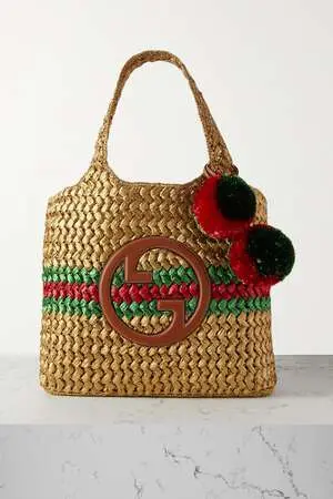 Gucci Embellished Leather-trimmed Metallic Crocheted Raffia Tote