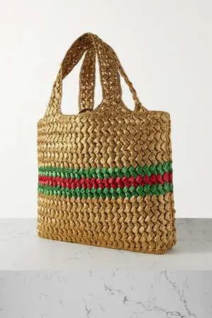 Gucci Embellished Leather-trimmed Metallic Crocheted Raffia Tote