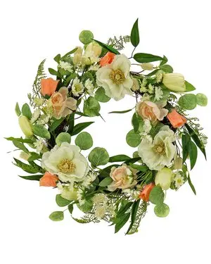 NATIONAL TREE COMPANY National Tree Company 22In Tulips, Poppies, And Buttercups Wreath - Pink