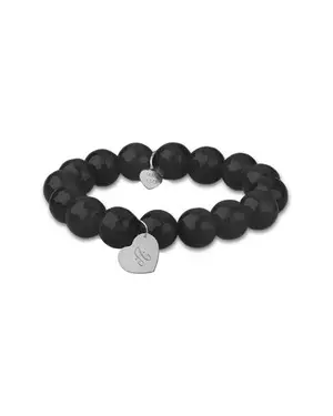 Jane Basch Dnu 0 Units Sold Jane Basch 14K Onyx Dangling Heart Initial Bracelet (A-Z) - Multicolor