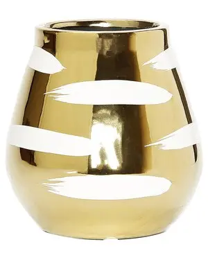 VIVIENCE Vivience Gold Vase With White Block Design With Wide Opening - White