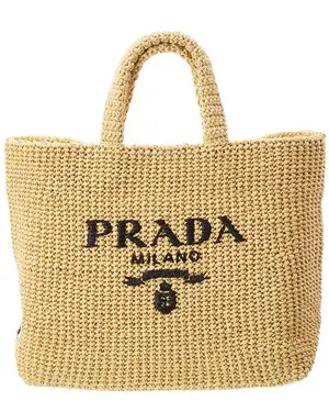 Prada Prada Logo Raffia Tote - Beige