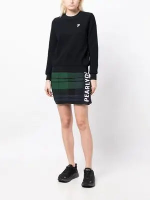 PEARLY GATES Logo-tape Plaid Knitted Skirt