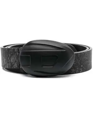 DIESEL® Logo-buckle Leather Belt - Black