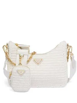 Prada Re-Edition Crochet-Knit Shoulder Bag White