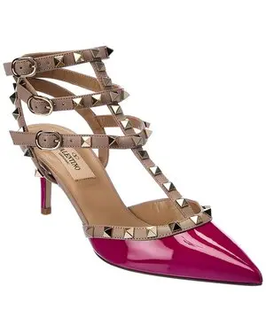 Valentino Garavani Valentino Rockstud Caged 65 Patent Ankle Strap Pump - Pink