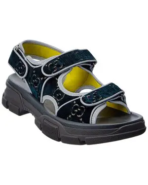 Gucci Gucci Gg Velvet & Leather Sandal - Grey