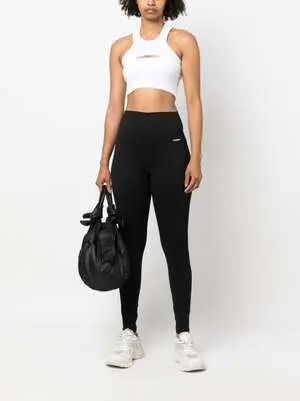 SPORTY & RICH Logo-patch Ribbed Leggings - Black