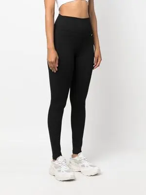 SPORTY & RICH Logo-patch Ribbed Leggings - Black