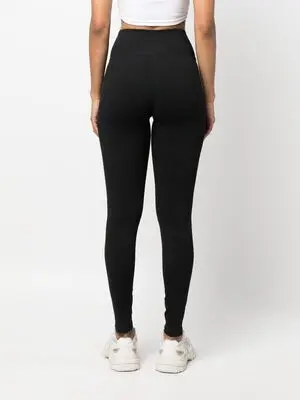 SPORTY & RICH Logo-patch Ribbed Leggings - Black