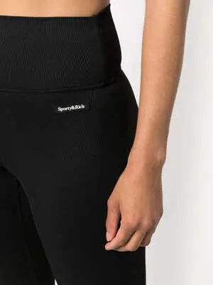 SPORTY & RICH Logo-patch Ribbed Leggings - Black