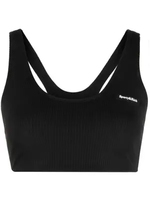 SPORTY & RICH Serif Logo Patch Ribbed Bra - Black