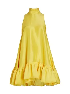 Azeeza Alcott Silk Trapeze Minidress Canary