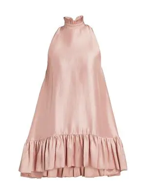 Azeeza Alcott Silk Trapeze Minidress Dusty Pink
