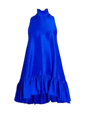 Azeeza Alcott Silk Trapeze Minidress Marine Blue