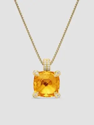 David Yurman Chatelaine Pendant Necklace In 18k Yellow Gold With Pavé Diamonds - Citrine
