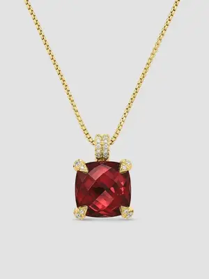 David Yurman Chatelaine Pendant Necklace In 18k Yellow Gold With Pavé Diamonds Garnet