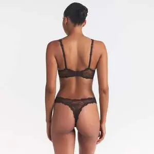 SKIMS Dipped Thong | White | | Stretch Lace - Espresso