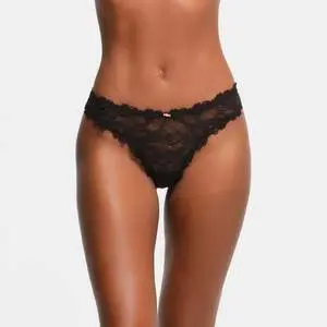 SKIMS Stretch Lace Dipped Thong Onyx