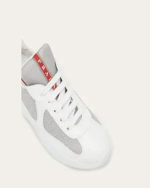 Prada America's Cup Vernice Patent Runner Sneakers - White/silver