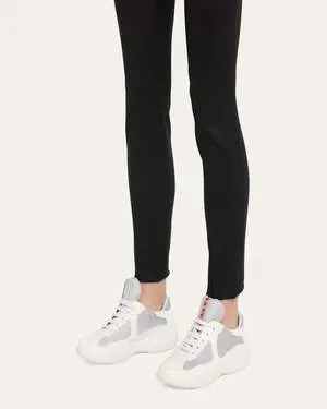 Prada America's Cup Vernice Patent Runner Sneakers - White/silver