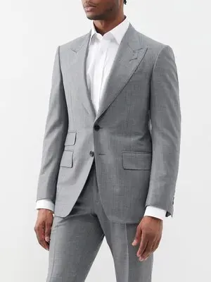 TOM FORD Tom Ford - Shelton Wool-twill Sharkskin Suit - Mens - Light Grey - Light Grey