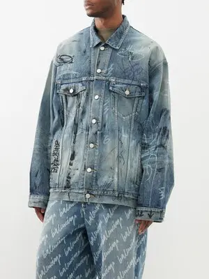 Balenciaga Balenciaga - Graffiti Denim Oversized Jacket - Mens - Blue - 3 - Blue