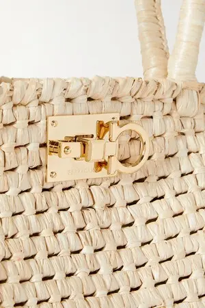 FERRAGAMO The Studio Box Large Raffia Tote - Neutrals