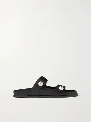 JIMMY CHOO Fayence Faux Pearl-embellished Leather Slides - Black
