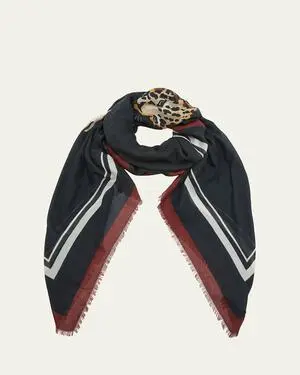 Saint Laurent Leopard Cashmere-blend Square Scarf - Black Multicolor