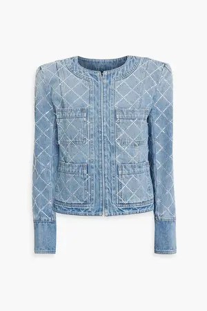 Balmain Crystal-embellished Denim Jacket Blue
