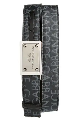 Dolce & Gabbana Logo Jacquard Coated Canvas Belt - Black/blac