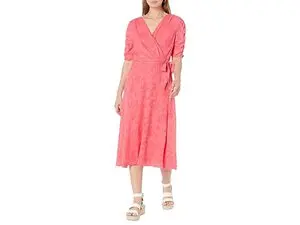 dkny ruched-sleeve midi dress Dkny Floral-print Ruched Midi Dress