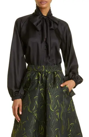 Max Mara Albenga Tie Neck Silk Blouse Black