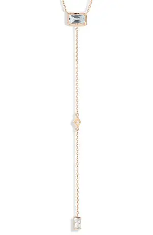 Anzie Dewdrop Topaz Y-necklace - Yellow Gold/blue