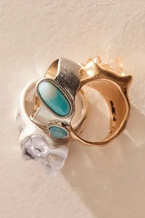 Free People Overdrive Stone Inlay Ring Turq Silver