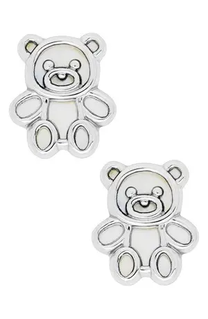 MIGNONETTE Sterling Teddy Bear Stud Earrings - Silver
