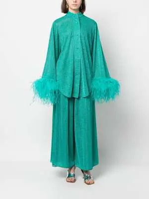 Oseree Feather-trim Detail Blouse
