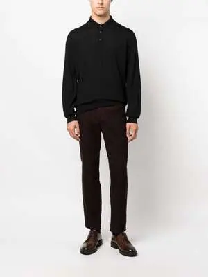 Brunello Cucinelli Long-sleeve Virgin Wool Polo Shirt - Black