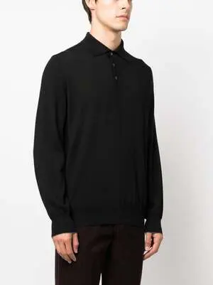 Brunello Cucinelli Long-sleeve Virgin Wool Polo Shirt - Black