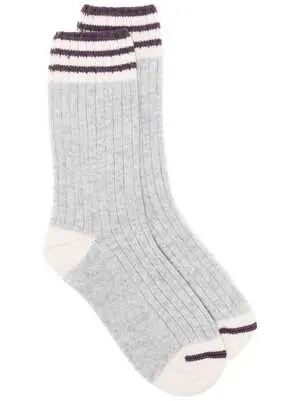 Brunello Cucinelli Striped Ribbed-knit Cashmere Socks - Grey