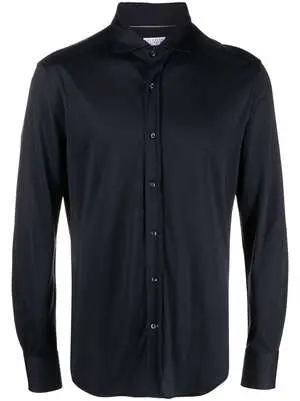 Brunello Cucinelli Long-sleeved Silk-cotton Shirt - Blue