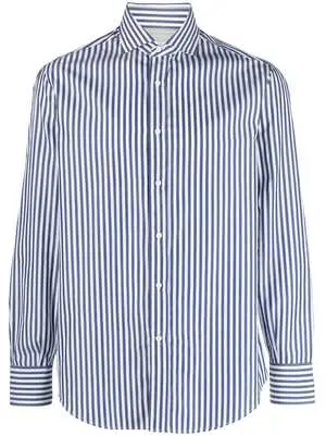 Brunello Cucinelli Striped Long-sleeved Cotton Shirt